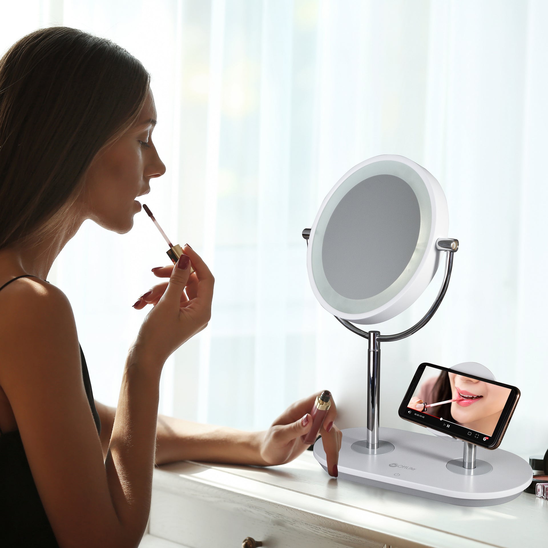 OttLite Wireless Charging Makeup Mirror | Qi-Charging Stand | Makeup ...