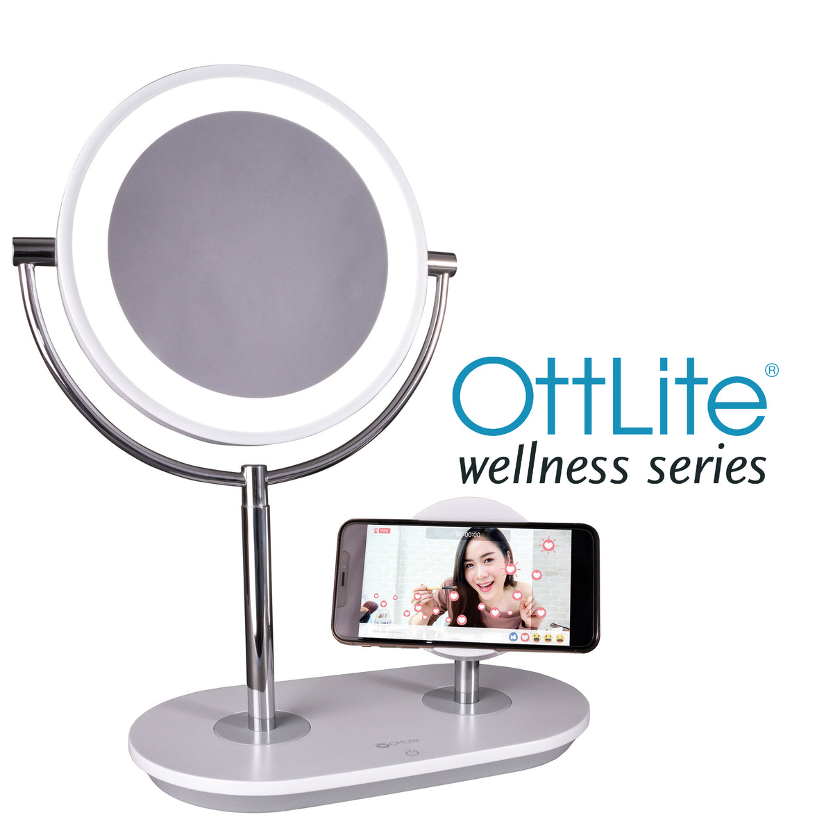 OttLite Wireless Charging Makeup Mirror | Qi-Charging Stand | Makeup ...