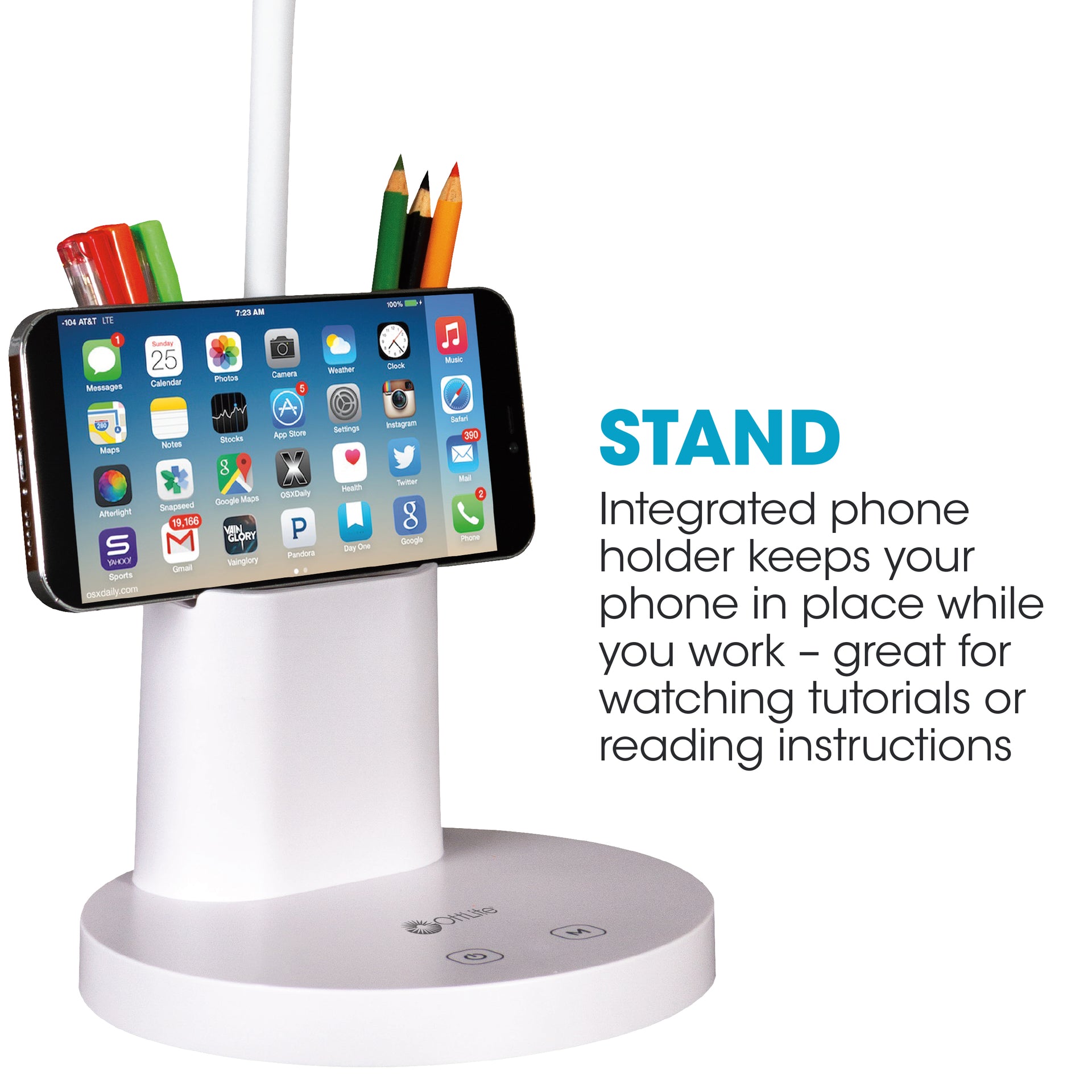 OttLite - Rechargeable LED Desk Lamp with Phone Holder