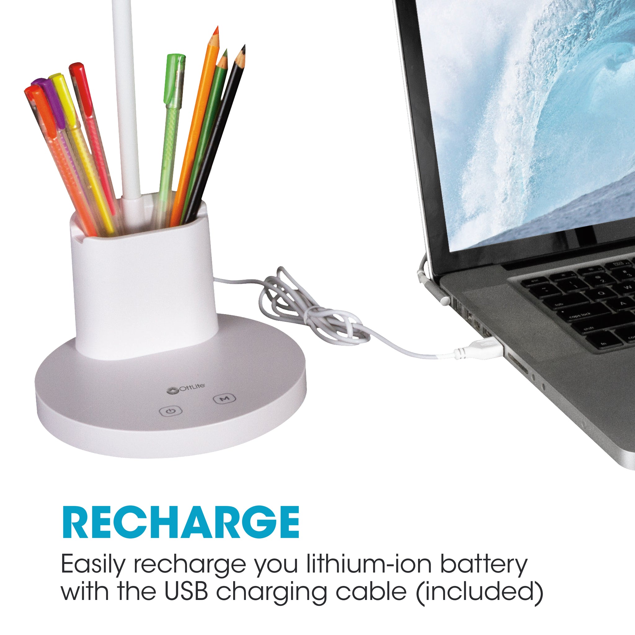 OttLite - Rechargeable LED Desk Lamp with Phone Holder